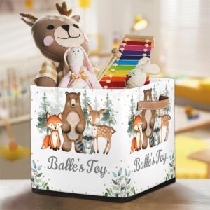 RIRIX Personalized Storage Bin, Custom Storage Baskets for Organizing with Handles, Foldable Storage Box for Closet Cloth Baskes Toy Woodland Forest Animals