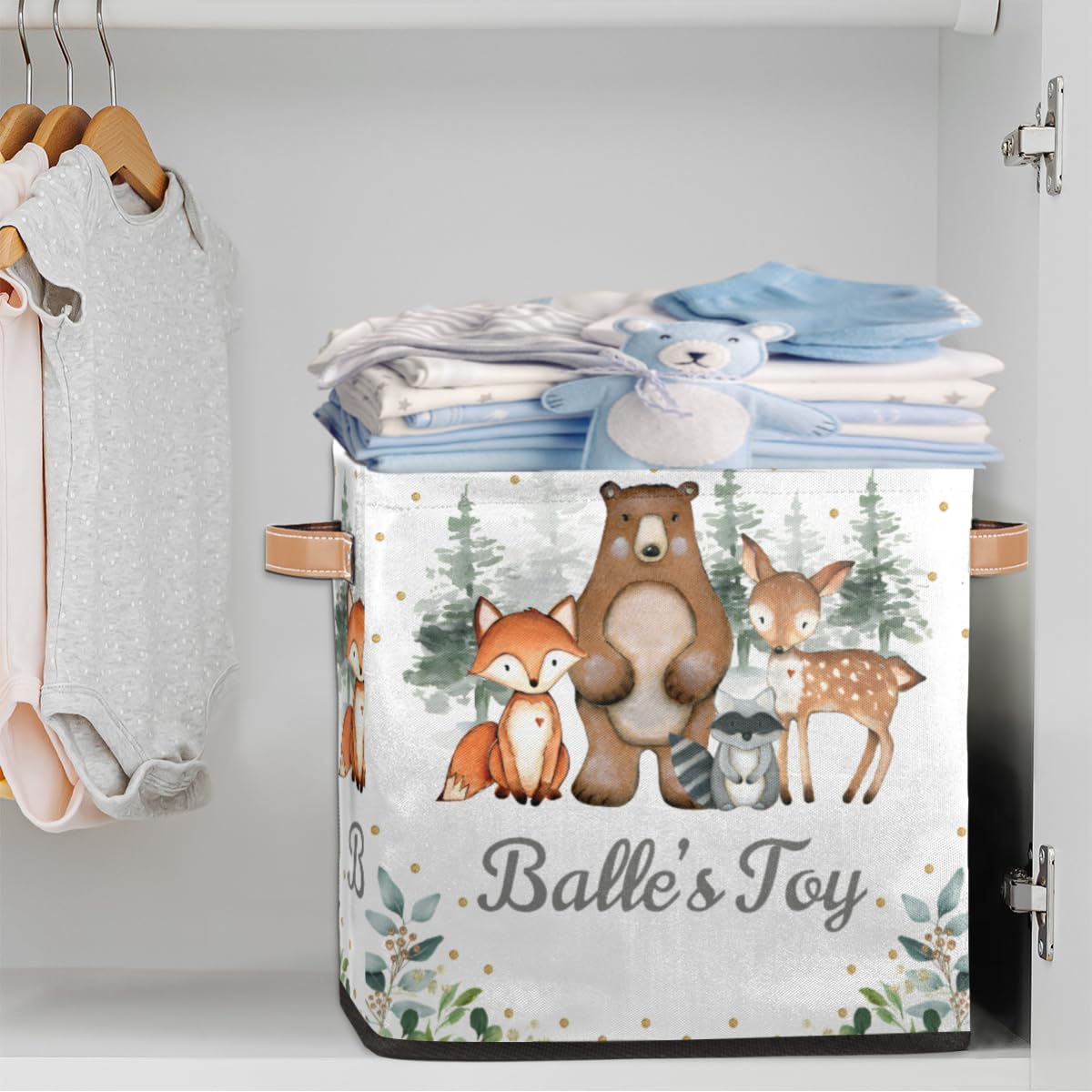 RIRIX Personalized Storage Bin, Custom Storage Baskets for Organizing with Handles, Foldable Storage Box for Closet Cloth Baskes Toy Woodland Forest Animals