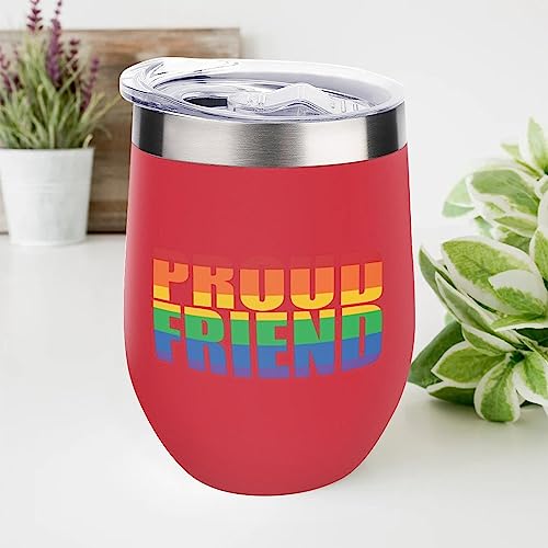 Mighun Pride Parade LGBT Wine Tumbler with Lid Proud Friend Rainbow Vacuum Coffee Tumbler Stainless Steel Coffee Cup for Cold & Hot Drinks Wine Coffee Cocktails Beer 12 Oz