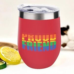 Mighun Pride Parade LGBT Wine Tumbler with Lid Proud Friend Rainbow Vacuum Coffee Tumbler Stainless Steel Coffee Cup for Cold & Hot Drinks Wine Coffee Cocktails Beer 12 Oz