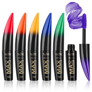 joyeee colored mascara, 6 colors colorful mascara set, waterproof and smudgeproof longlasting mascara for eyelashes, blue purple green red yellow orange mascara