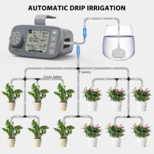 DIAFIELD Automatic Watering System for Potted Plants, Indoor Watering System for Plants, Automatic Drip Irrigation Kit with 30-Day Programmable Water Timer, LCD Display & Power Supply