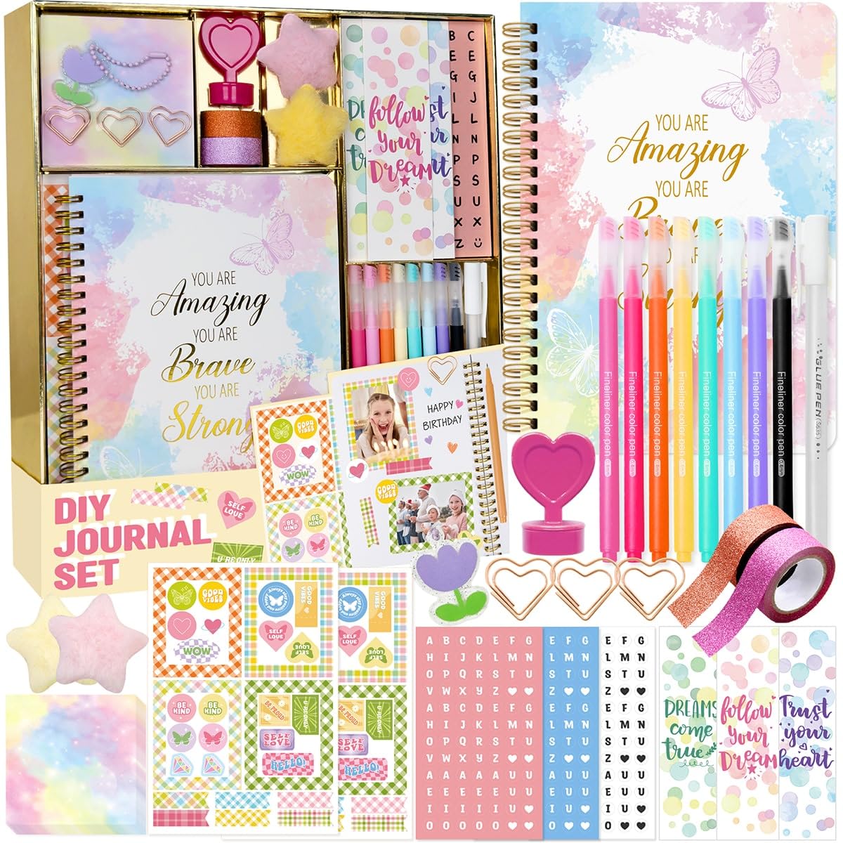 Nollh DIY Journal Kit for Girls – Journal Set for Teen Tween Girls Gifts, Stationary Scrapbook & Diary Supplies Set, Girl Gifts Craft Stuff, Birthday Gifts for 8 9 10 11 12 13 14 Year Old Girl