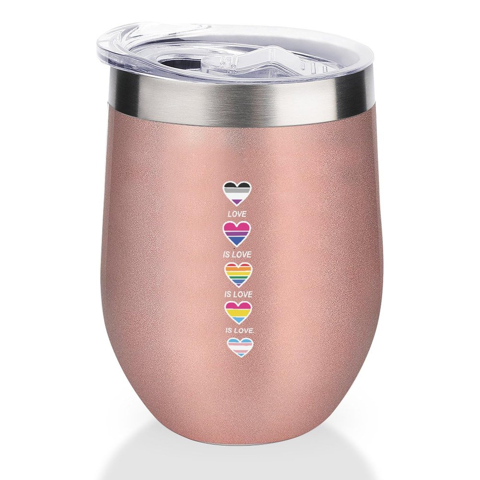 Mighun Love Is Love Pansexual Bisexual Lgbtq Wine Tumbler with Lid, Pride Parade LGBT Vacuum Coffee Tumbler, Gay Pride Stemless Insulated Wine Glasses Cup for Champaign, Cocktail, Beer