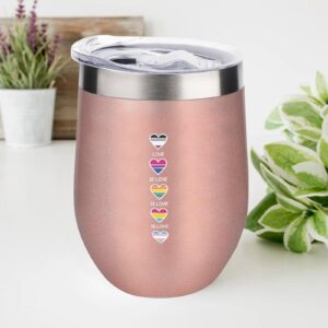 Mighun Love Is Love Pansexual Bisexual Lgbtq Wine Tumbler with Lid, Pride Parade LGBT Vacuum Coffee Tumbler, Gay Pride Stemless Insulated Wine Glasses Cup for Champaign, Cocktail, Beer