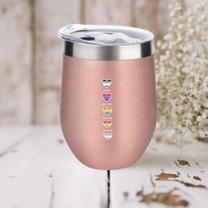 Mighun Love Is Love Pansexual Bisexual Lgbtq Wine Tumbler with Lid, Pride Parade LGBT Vacuum Coffee Tumbler, Gay Pride Stemless Insulated Wine Glasses Cup for Champaign, Cocktail, Beer