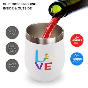 Mighun LGBT Pride Gay Lesbian Wine Tumbler with Lid LGBT Love Vacuum Coffee Tumbler Stainless Steel Coffee Cup for Cold & Hot Drinks Wine Coffee Cocktails Beer 12 Oz