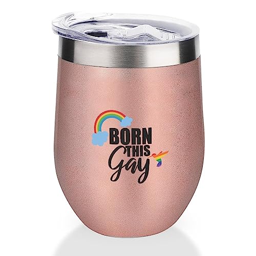 Mighun Born This Gay Hummingbird Lgbt Wine Tumbler with Lid, Pride Parade LGBT Vacuum Coffee Tumbler, Gay Pride Stemless Insulated Wine Glasses Cup for Champaign, Cocktail, Beer