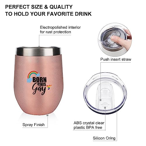 Mighun Born This Gay Hummingbird Lgbt Wine Tumbler with Lid, Pride Parade LGBT Vacuum Coffee Tumbler, Gay Pride Stemless Insulated Wine Glasses Cup for Champaign, Cocktail, Beer