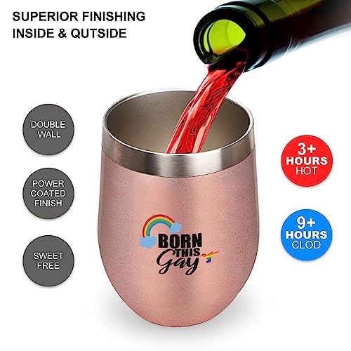 Mighun Born This Gay Hummingbird Lgbt Wine Tumbler with Lid, Pride Parade LGBT Vacuum Coffee Tumbler, Gay Pride Stemless Insulated Wine Glasses Cup for Champaign, Cocktail, Beer