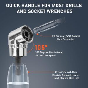 Valkynos Bit Holder Cool Gadgets, Cool Stuff Quick Release Bit Holder, 1/4 Drill Bit Holder Keychain 12Pcs, and 105° Right Angle Drill Attachment for Tight Spaces, 13Pcs Stocking Stuffers for Men Dad