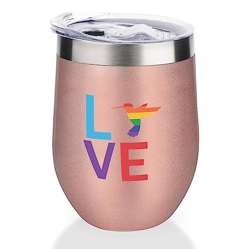 Mighun LGBT Pride Gay Lesbian Wine Tumbler with Lid LGBT Love Vacuum Coffee Tumbler Stainless Steel Coffee Cup for Cold & Hot Drinks Wine Coffee Cocktails Beer 12 Oz