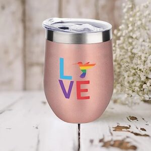 Mighun LGBT Pride Gay Lesbian Wine Tumbler with Lid LGBT Love Vacuum Coffee Tumbler Stainless Steel Coffee Cup for Cold & Hot Drinks Wine Coffee Cocktails Beer 12 Oz