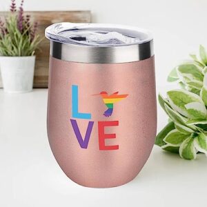 Mighun LGBT Pride Gay Lesbian Wine Tumbler with Lid LGBT Love Vacuum Coffee Tumbler Stainless Steel Coffee Cup for Cold & Hot Drinks Wine Coffee Cocktails Beer 12 Oz