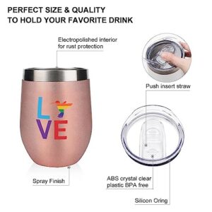 Mighun LGBT Pride Gay Lesbian Wine Tumbler with Lid LGBT Love Vacuum Coffee Tumbler Stainless Steel Coffee Cup for Cold & Hot Drinks Wine Coffee Cocktails Beer 12 Oz