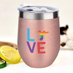 Mighun LGBT Pride Gay Lesbian Wine Tumbler with Lid LGBT Love Vacuum Coffee Tumbler Stainless Steel Coffee Cup for Cold & Hot Drinks Wine Coffee Cocktails Beer 12 Oz