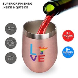 Mighun LGBT Pride Gay Lesbian Wine Tumbler with Lid LGBT Love Vacuum Coffee Tumbler Stainless Steel Coffee Cup for Cold & Hot Drinks Wine Coffee Cocktails Beer 12 Oz