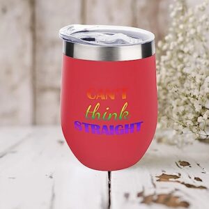 Mighun Gay Pride LGBT Equality Lesbian Wine Tumbler with Lid Can’t Think Straight Vacuum Coffee Tumbler Stainless Steel Coffee Cup for Cold & Hot Drinks Wine Coffee Cocktails Beer 12 Oz