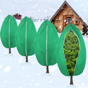 4 pack plant covers freeze protection winter large frost cloth blankets 2.5oz thicker plant protectors bag covers for outdoor plants with zipper drawstring from cold frost wind pest, 39.4" x 47.2"