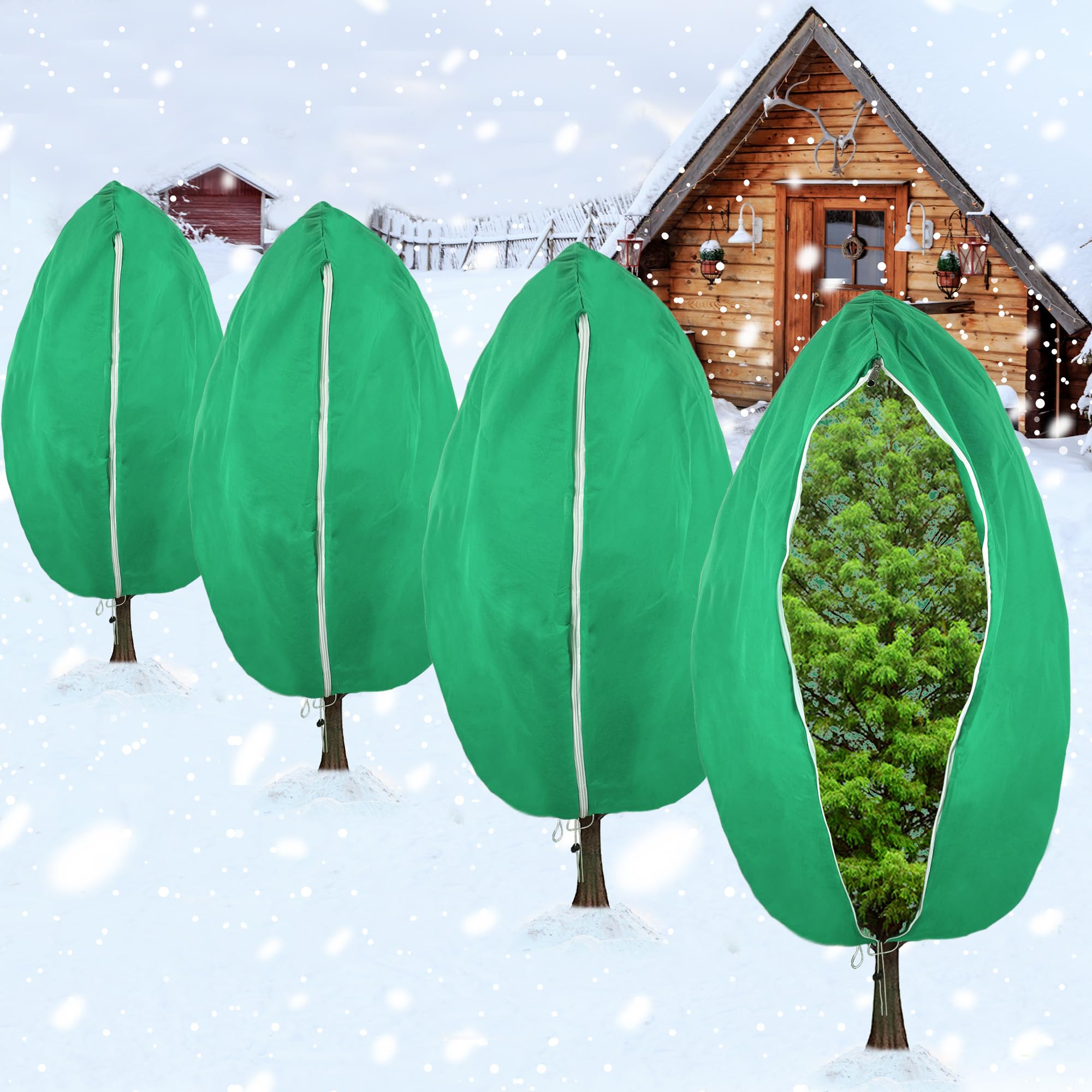 4 Pack Plant Covers Freeze Protection Winter Large Frost Cloth Blankets 2.5oz Thicker Plant Protectors Bag Covers for Outdoor Plants with Zipper Drawstring from Cold Frost Wind Pest, 39.4" x 47.2"