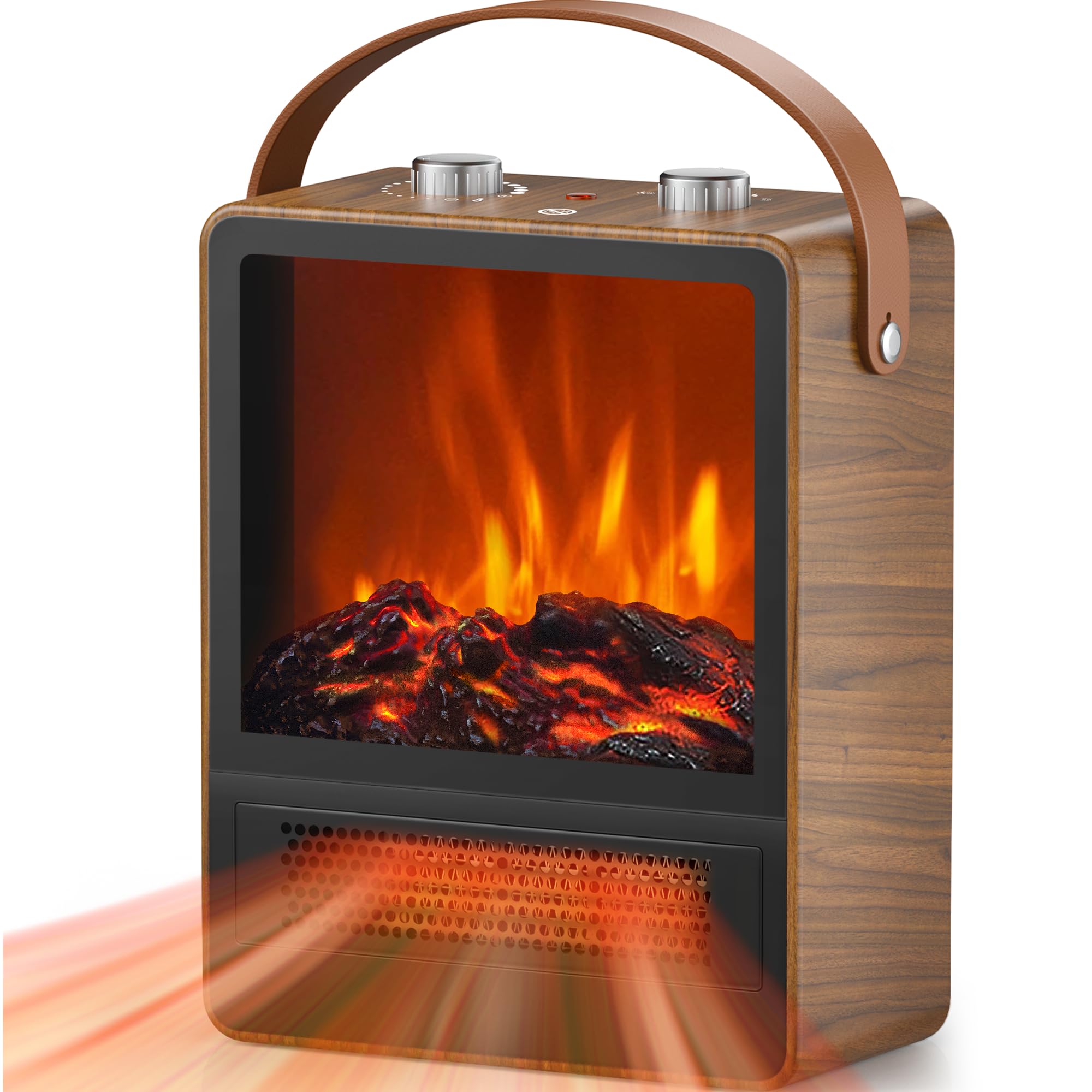 Electric Fireplace Heater for Indoor Use, 1500W/750W Space Heater Fireplace with 3D LED Flame, Double Safety Protection, Portable Fireplace Heater for Home Office Christmas Decoration