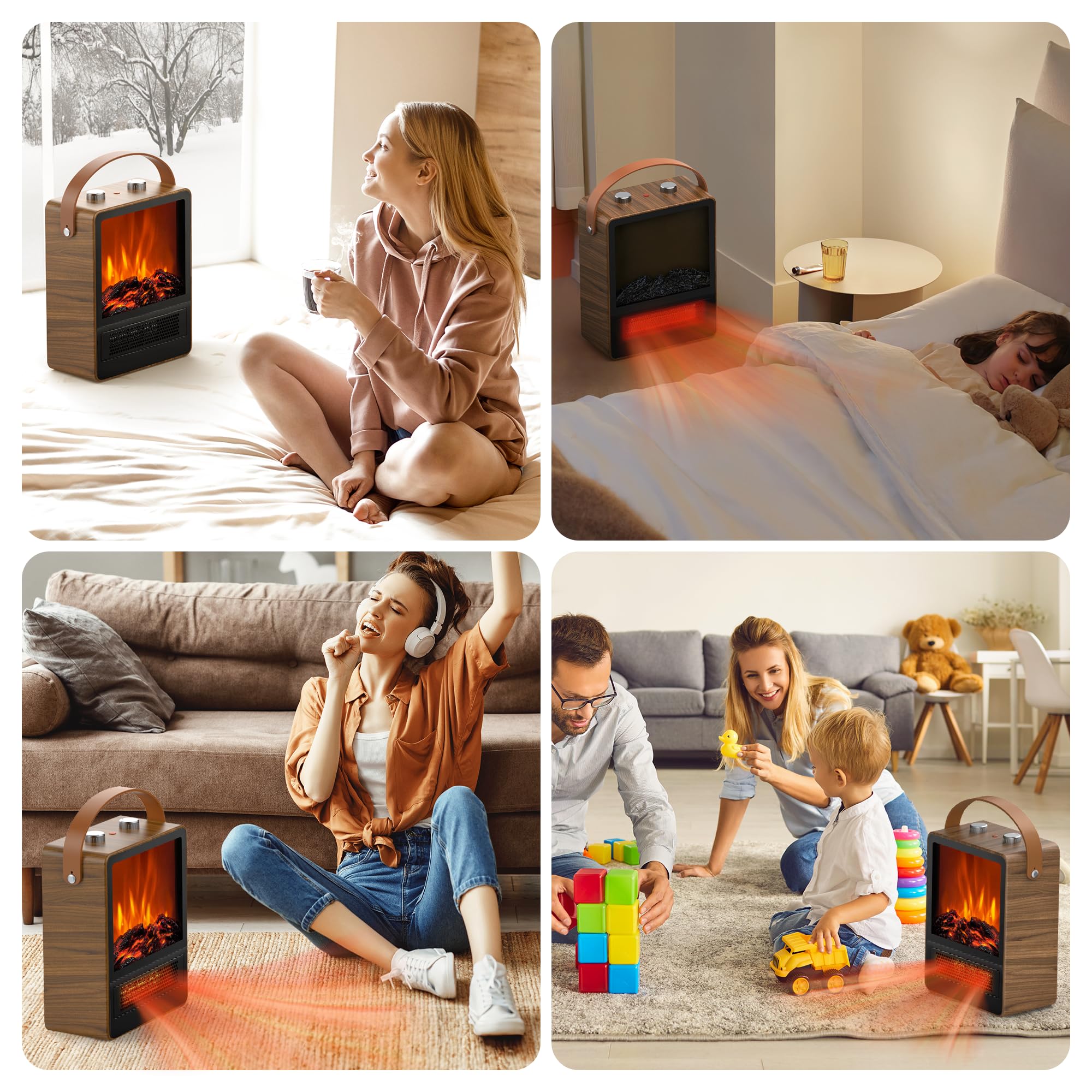 Electric Fireplace Heater for Indoor Use, 1500W/750W Space Heater Fireplace with 3D LED Flame, Double Safety Protection, Portable Fireplace Heater for Home Office Christmas Decoration