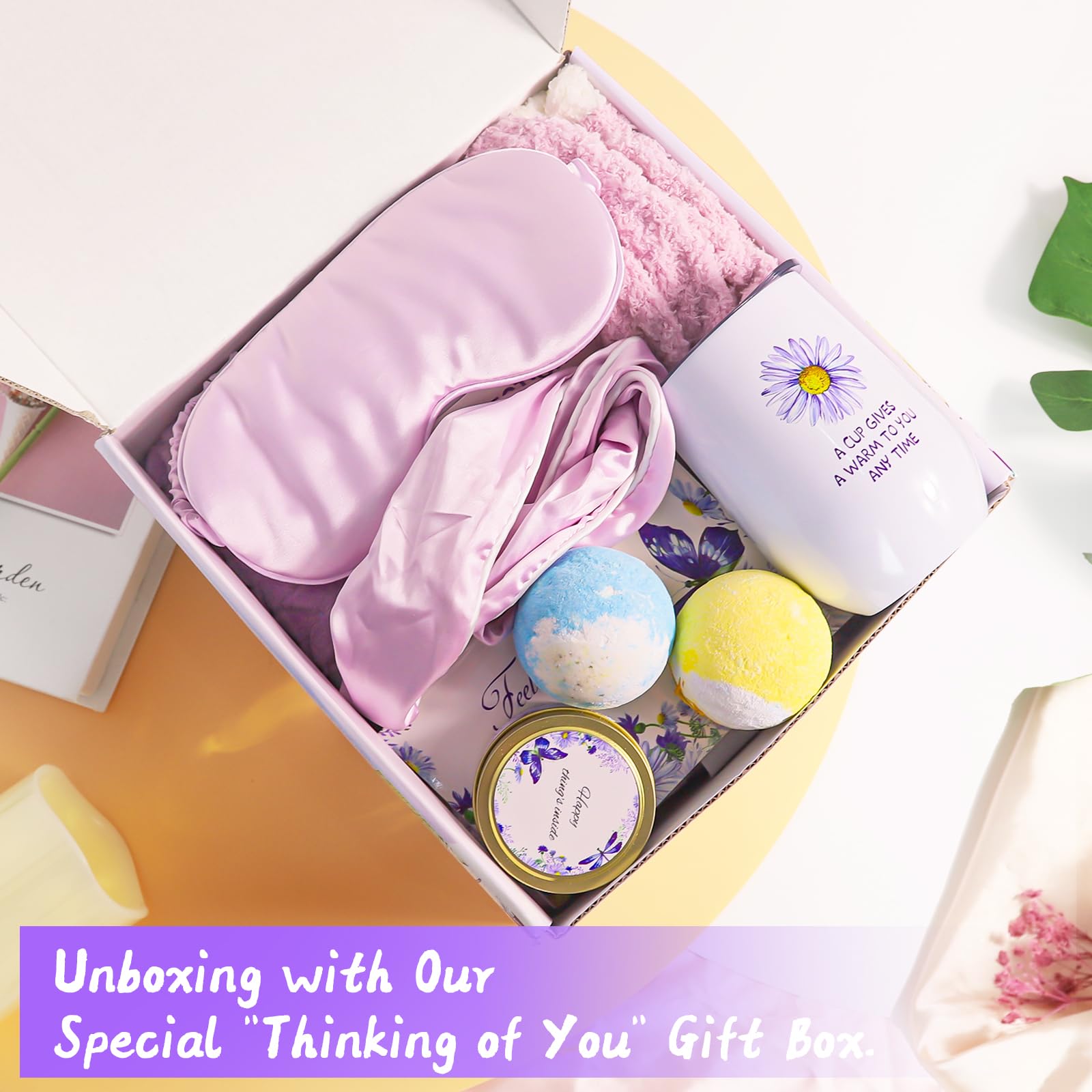 Get Well Soon Gift Baskets for Women - Get Well Soon Gifts Self Care Package Sending Hugs Feel Better Gift for Sick Friend After Surgery, Thinking of You Box with Blanket Coffee Tumbler Valentine's Day Gift Set for Women Mom Her