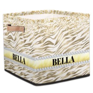 ririx personalized storage bin, custom storage baskets for organizing with handles, foldable storage box for closet cloth baskes toy gold zebra glitter