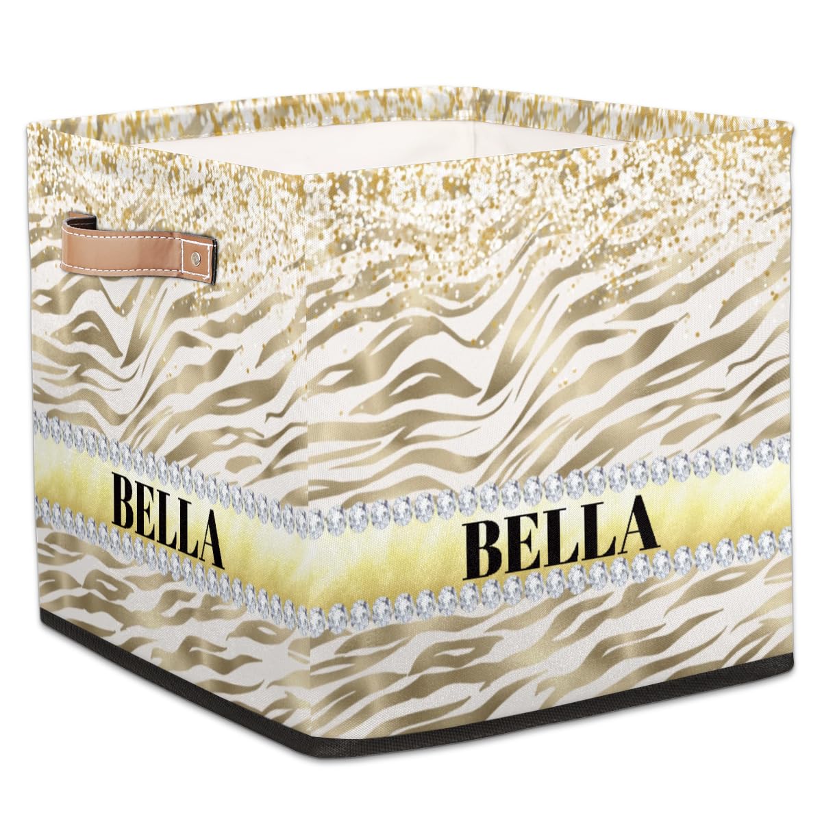 RIRIX Personalized Storage Bin, Custom Storage Baskets for Organizing with Handles, Foldable Storage Box for Closet Cloth Baskes Toy Gold Zebra Glitter