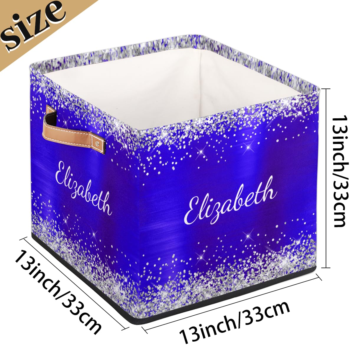 RIRIX Personalized Storage Bin, Custom Storage Baskets for Organizing with Handles, Foldable Storage Box for Closet Cloth Baskes Toy Silver Glitter Blue