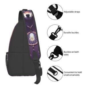 Dream Catcher Wolf Sling Backpack Crossbody Shoulder Bags For Women Men Native American Indian Casual Daypacks Adjustable Chest Bag For Hiking Travel