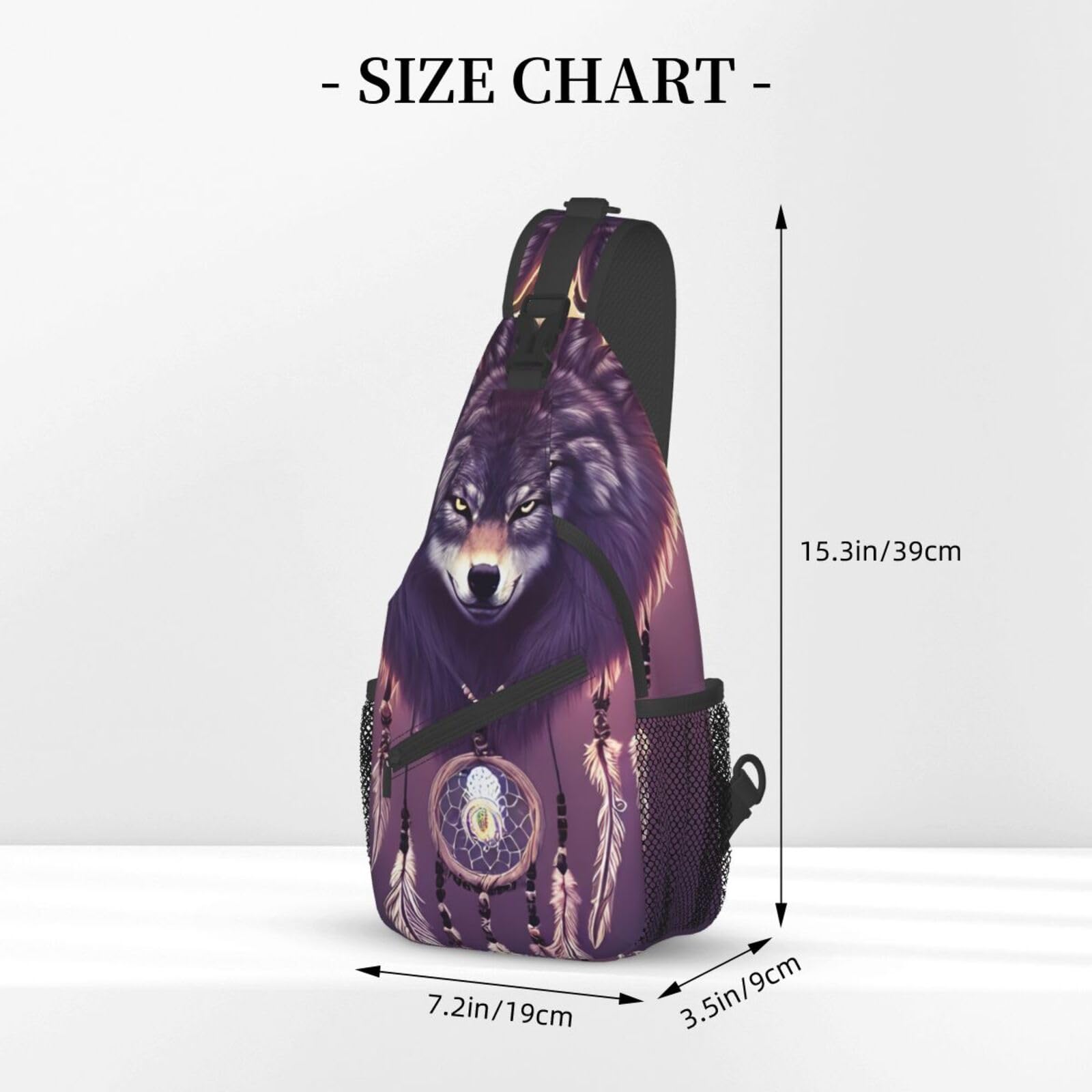 Dream Catcher Wolf Sling Backpack Crossbody Shoulder Bags For Women Men Native American Indian Casual Daypacks Adjustable Chest Bag For Hiking Travel