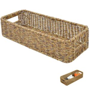 rattan storage basket kitchen utensil holder woven rectangular cutlery storage basket silverware tray natural woven flatware organizer tray woven cutlery holder