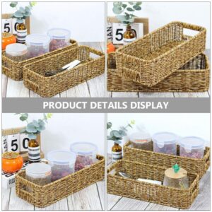 Rattan Storage Basket Kitchen Utensil Holder Woven Rectangular Cutlery Storage Basket Silverware Tray Natural Woven Flatware Organizer Tray Woven Cutlery Holder