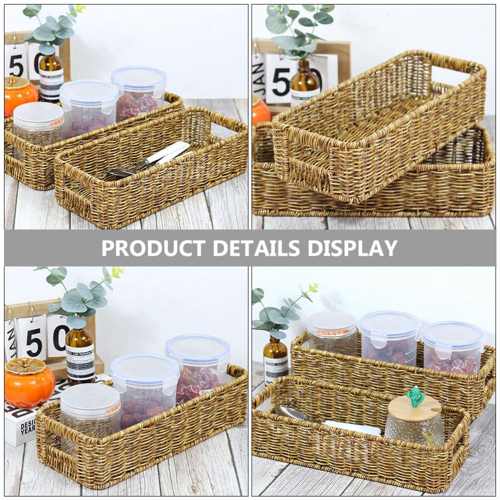 Rattan Storage Basket Kitchen Utensil Holder Woven Rectangular Cutlery Storage Basket Silverware Tray Natural Woven Flatware Organizer Tray Woven Cutlery Holder