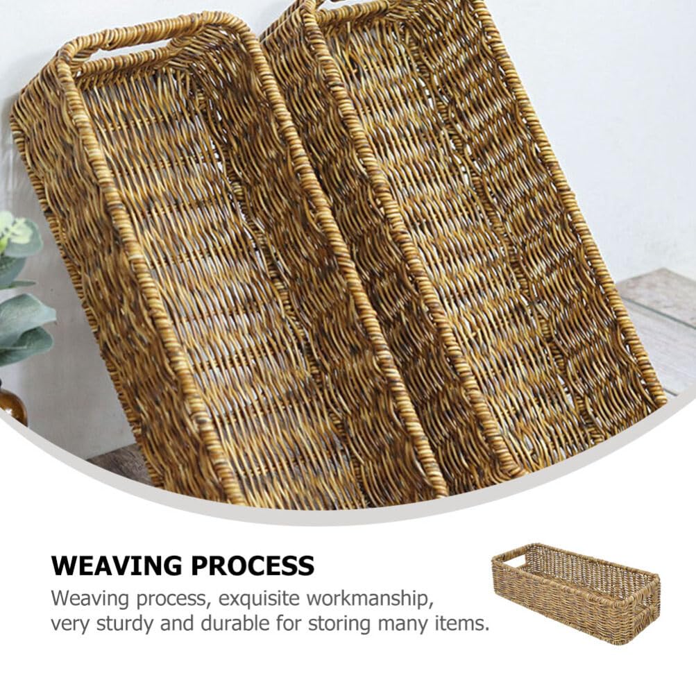 Rattan Storage Basket Kitchen Utensil Holder Woven Rectangular Cutlery Storage Basket Silverware Tray Natural Woven Flatware Organizer Tray Woven Cutlery Holder