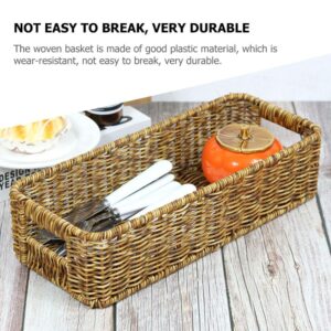 Rattan Storage Basket Kitchen Utensil Holder Woven Rectangular Cutlery Storage Basket Silverware Tray Natural Woven Flatware Organizer Tray Woven Cutlery Holder