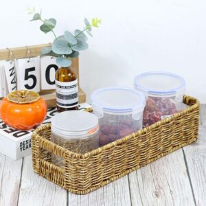 Rattan Storage Basket Kitchen Utensil Holder Woven Rectangular Cutlery Storage Basket Silverware Tray Natural Woven Flatware Organizer Tray Woven Cutlery Holder