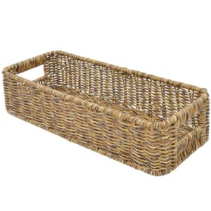 Rattan Storage Basket Kitchen Utensil Holder Woven Rectangular Cutlery Storage Basket Silverware Tray Natural Woven Flatware Organizer Tray Woven Cutlery Holder