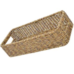 Rattan Storage Basket Kitchen Utensil Holder Woven Rectangular Cutlery Storage Basket Silverware Tray Natural Woven Flatware Organizer Tray Woven Cutlery Holder