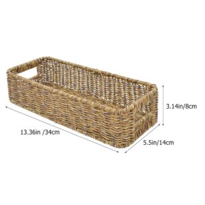 Rattan Storage Basket Kitchen Utensil Holder Woven Rectangular Cutlery Storage Basket Silverware Tray Natural Woven Flatware Organizer Tray Woven Cutlery Holder