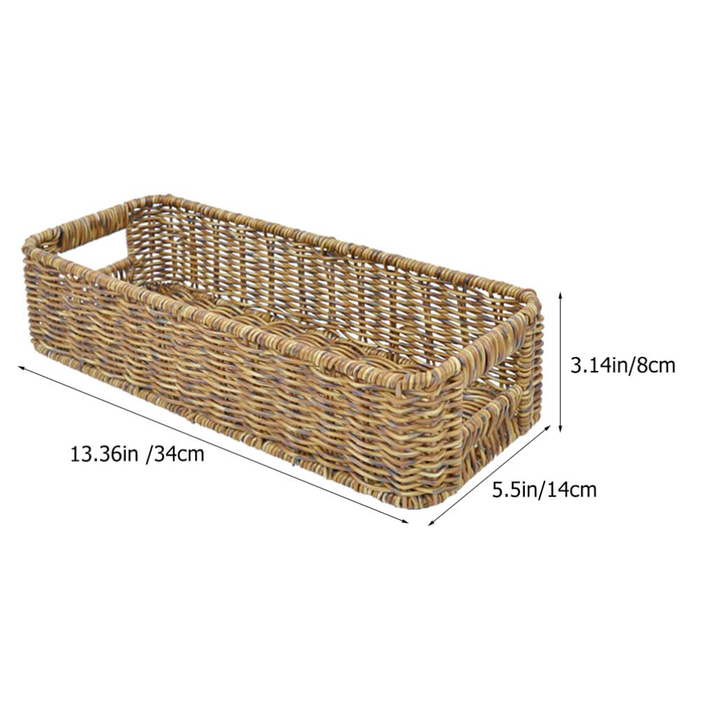 Rattan Storage Basket Kitchen Utensil Holder Woven Rectangular Cutlery Storage Basket Silverware Tray Natural Woven Flatware Organizer Tray Woven Cutlery Holder