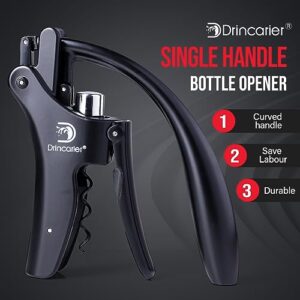 Drincarier Vertical Lever Corkscrew with Non-Stick Worm, Compact Rabbit Wine Opener Wine Bottle Opener with built-in Foil Cutter