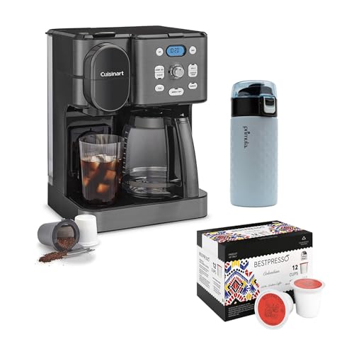 Cuisinart Stainless Steel Coffee Center Combo Coffee Maker (Black) Bundle with Colombian Roast Single Serve KCup and Stainless Steel Tumbler (3 Items)