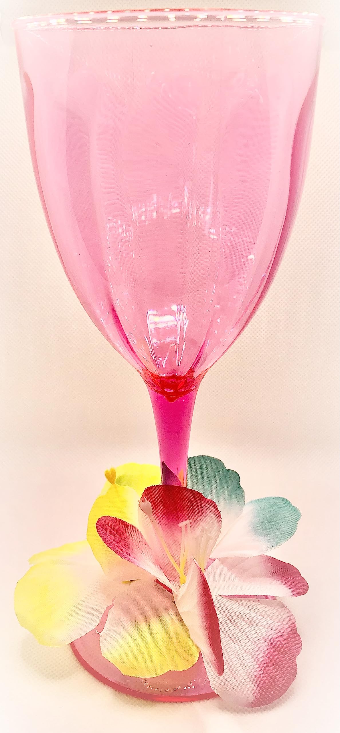 Plastic Pink Cocktail Glass with Flowers on Stem