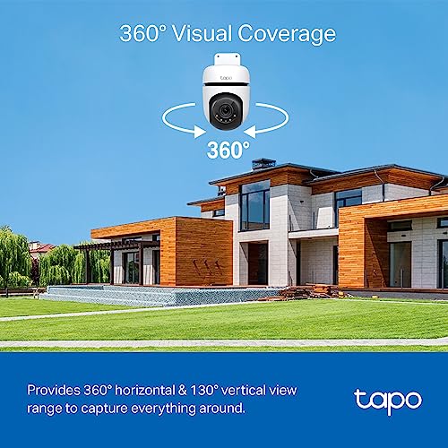 TP-Link Tapo 2K Outdoor Pan/Tilt Security Wi-Fi Camera, 360° View, Motion Tracking, Compatible with Alexa & Google Home, Night Vision, Free AI Detection, Up to 512GB Storage, Tapo C510W