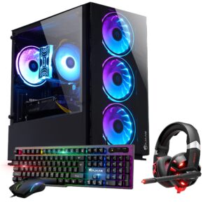 hajaan gaming pc desktop tower - intel i7 quad core processor upto 4.0ghz - 16gb ddr4 ram 1tb ssd - amd radeon rx 580 8gb - rgb keyboard mouse - wifi ready - windows 10 pro