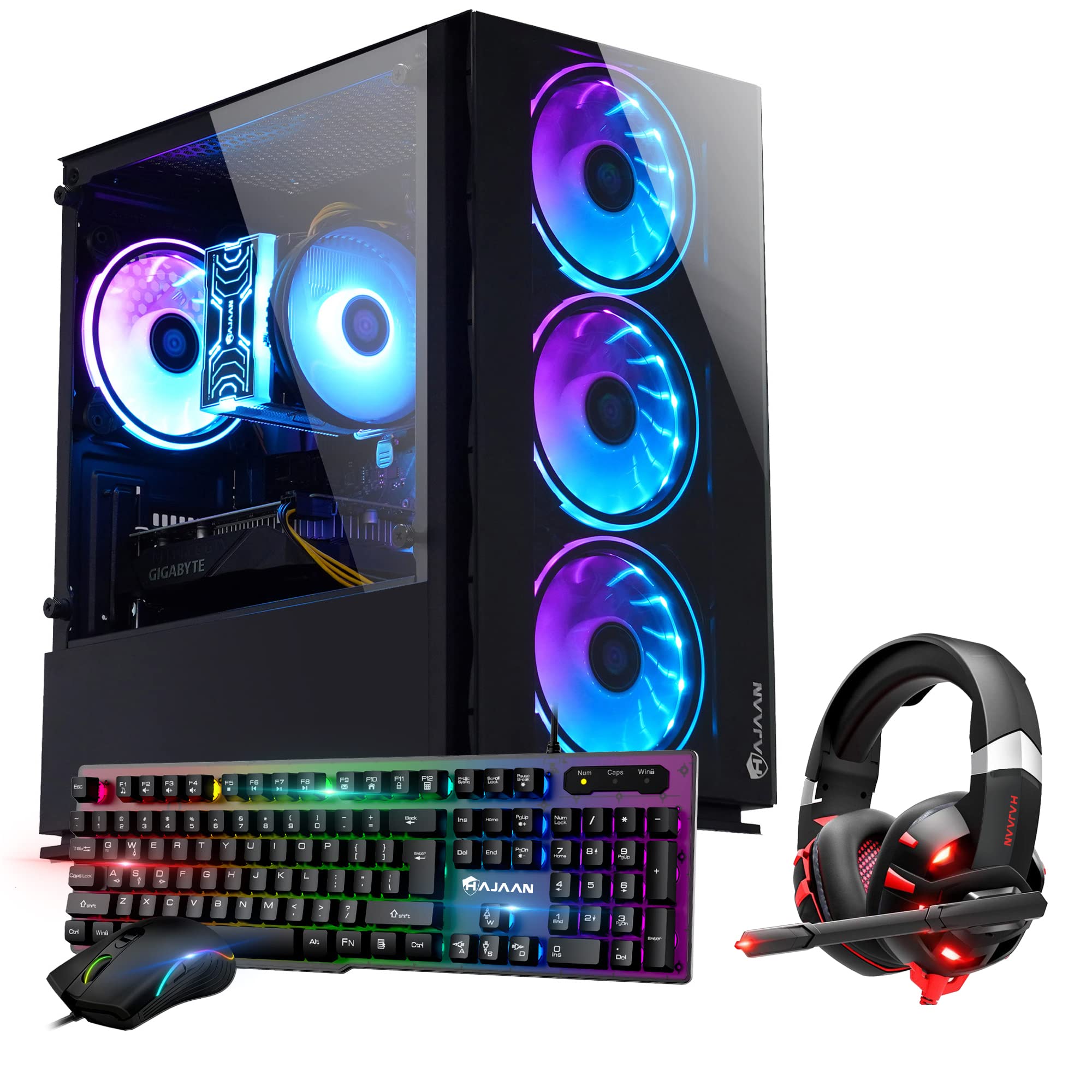 HAJAAN Gaming PC Desktop Tower - Intel i7 Quad Core Processor Upto 4.0GHz - 16GB DDR4 RAM 1TB SSD - AMD Radeon RX 580 8GB - RGB Keyboard Mouse - WiFi Ready - Windows 10 Pro