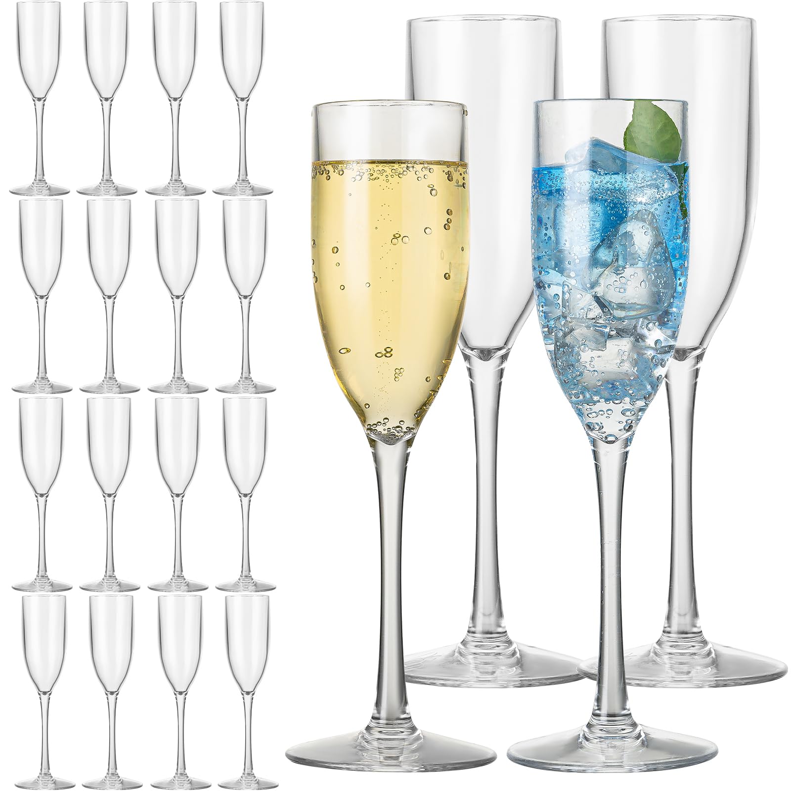 eventpartener Plastic Champagne Flutes, 16 PCS Hard Disposable Unbreakable 5 Oz Champagne Glasses, Shatterproof Toasting Glasses, Ideal for Home Daily Life Wedding Toasting Drinking, Party Supplies