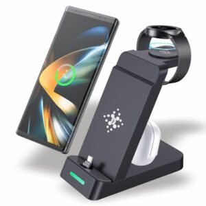 3 in 1 charging station for samsung multiple devices, fast wireless charging dock stand for android sumsung galaxy z flip 4/3 z fold s23 s22 s20 ultra galaxy watch 5/4/3 galaxy buds